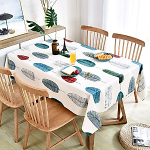 LOHASCASA Vinyl Oilcloth Tablecloth Wipeable PVC Heavy Duty Plastic Small Oblong Waterproof Spillproof Tablecloths Weights for Summer Outdoor Rv Picnic Table Cloth - 6 ft Colorful Leaf 54 x 72 Inch