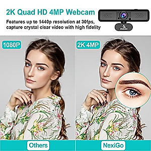 NexiGo N650 2K 4MP Zoomable Webcam with Privacy Cover & Dual Microphone, 3X Digital Zoom, 95-Degree Viewing, Quad HD Business USB Camera for Online Class, Zoom Skype Facetime OBS Teams