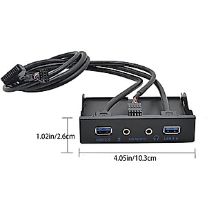 C-Zone 3.5" Floppy Bay High Speed 5 Gbps 20Pin 2 Port USB 3.0 Hub HD Audio 3.5mm Earphone Jack Mic Interface PC Front Panel Adapter