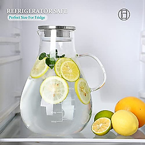 Glass Pitcher with Lid 1 Gallon Pitcher, 105.6oz Glass Water Pitcher with Precise Scale Line, The First Upgraded & Thicked Tea Pitcher 1 Gallon for Fridge, HOUSALE Easy to Clean Heat & Cold Resistant