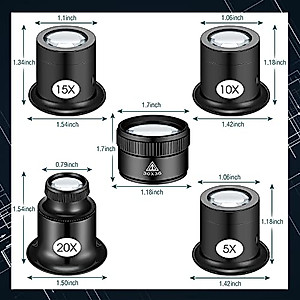 5 Pcs Jewelers Loupe Portable Monocular Magnifier Magnifying Glass Eye Loops Magnifier with 30 x 36 mm Lens Watch Jewelry Experimental Repair Tool for Textile Optical Circuit Coins (5X 10X 15X 20X)