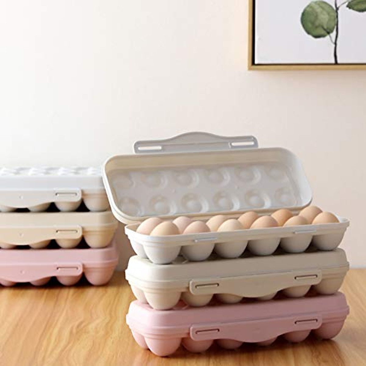 UPKOCH 2pcs Plastic Egg Holder Refrigerator Egg Container Kitchen Egg Storage Organizer with Lid 18 Egg Tray Khaki