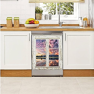 Dishwasher Magnet Cover Dramatic Pink Clouds Reflection Magnetic Refrigerator Stickers Decorative Appliance Cover Fridge Panels Metal Door Garage 23x26in