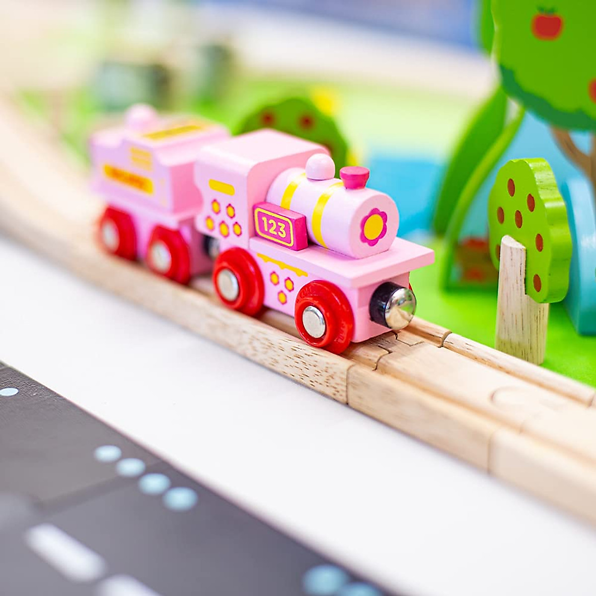 Bigjigs Rail Pink 123 Engine - Other Major Wooden Rail Brands are Compatible