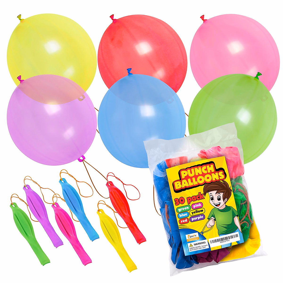 Giraffe - Easter Basket Stuffer - Neon Punch Balloons - (30 Count) I Punch Balloons Party Favors for Kids I Heavy Duty Punching Balloons with Rubber Bands I Punching Balloons for Kids I Birthday Party