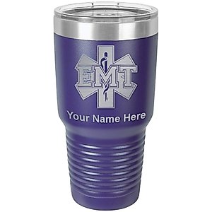 LaserGram 30oz Vacuum Insulated Tumbler Mug, EMT Emergency Medical Technician, Personalized Engraving Included (Dark Purple)