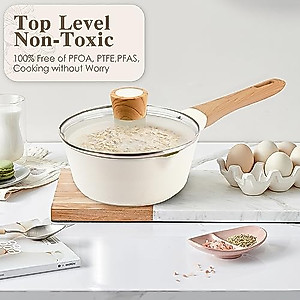 Pots and Pans Set Nonstick - YIIFEEO 3 Piece Granite Kitchen Cookware Sets 8" Non stick Frying Pan and 1.5 Qt Sauce Pan with Lid, Induction Cookware, Small Non Toxic Pans for Cooking Pasta Pot Gifts