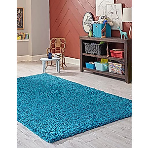 Rugs.com - Über Cozy Solid Shag Collection Rug – 8' x 10' Turquoise Shag Rug Perfect for Living Rooms, Large Dining Rooms, Open Floorplans