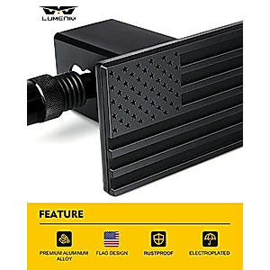 LUMENIX Aluminum Tow Trailer Hitch Cover Heavy Duty 2" Inch Receivers Plug Covers w/Locks, Black USA American U.S. Flag Metal Emblem Guard Compatible with Pickup Trucks Ford Toyota SUV