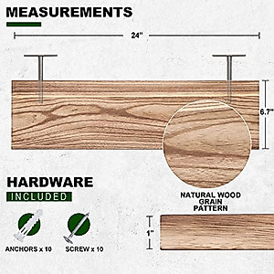 Floating Shelves, 24 Inch Wall Shelf Set of 2, Rustic Wood Shelves for Wall Storage, Wall Mounted Wooden Display Shelf for Bathroom Bedroom Kitchen Garage, Carbonized Black