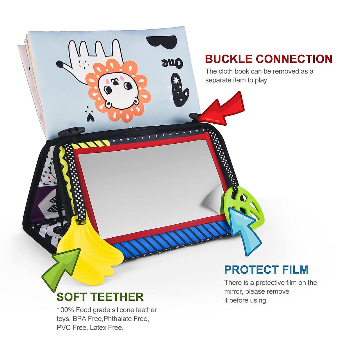 Coolplay Baby Mirror Toys with Soft Cloth Book Infant Toys High Contrast Book Newborn Babies Gifts Baby Book