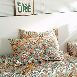 DaDa Bedding Bohemian Duvet Cover w/Pillow Cases - Reversible Coral Teal Floral Paisley Botanical Garden Party - Bright Vibrant Multi-Colorful Blue Salmon Pink - Full - 3-Pieces