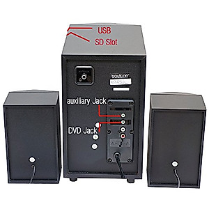 Boytone BT-326F, 2.1 Bluetooth Powerful Home Theater Speaker System, with FM Radio, SD USB Ports, Digital Playback, 40 Watts, Disco Lights, Full Function Remote Control, for Smartphone, Tablet., Black