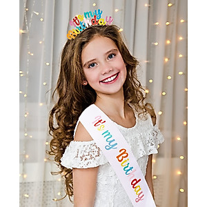 Birthday Crown for Girls, Cute Birthday Sash & Birthday Tiara for Women Set, Sweet Birthday Headband Birthday Decorations Birthday Gifts for Women