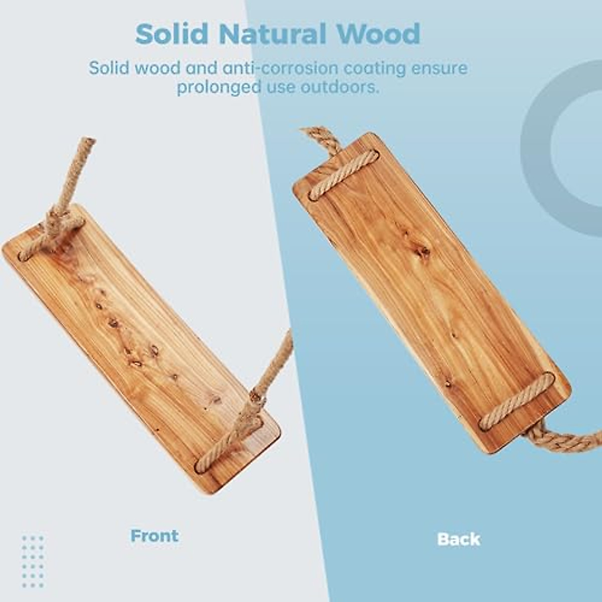 Wooden Tree Swing, 500lbs Load Capacity Heavy-Duty Wooden Swing for Adults & Kids, Waterproof Hanging Swing Seat with Adjustable Height for Indoor & Outdoor