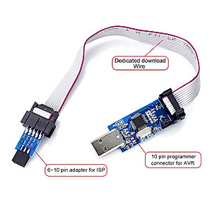 KeeYees 2pcs Downloader Programmer for USBASP for ISP with Cable and 10Pin to 6Pin Adapter Board for 51 for AVR Series Microcontroller