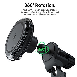 miak for Magsafe Car Mount Charger, Strong Magnet, Wireless 15W Fast Charging Music Reactive LED Car Stand