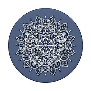 White Henna Mandala Floral Lace On Navy Blue Phone Popper PopSockets Swappable PopGrip