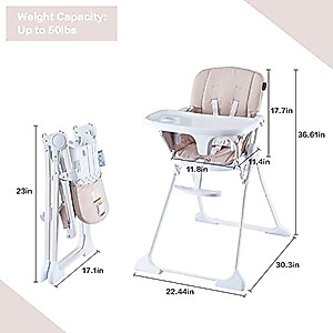 Pamo Babe High Chair for Toddlers Adjustable Baby Highchair with Removable Open Tray Wipeable Seat Pad (Beige)