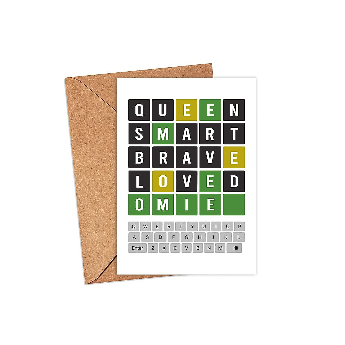 Wordle Omie Card - Mothers Day Wordle Card - Omie Card - Wordle Lover Card - Happy Birthday Wordle - Queen Smart Brave Loved - Word Game Card For Omie - Anniversary- Birthday Gift - Greeting Card
