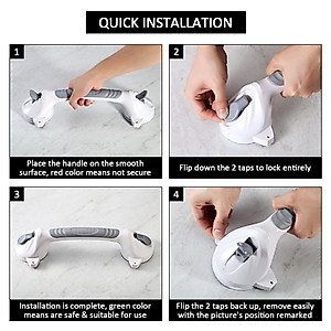 Rackickyer Grab Bars for Bathtubs and Showers, 1 Pack 15 Inch Shower Handles, Strong Suction Grab Bar for Shower, Anti-Slip Shower Grab Bars for Seniors, Bathroom Handicap Grab Bars with Indicators