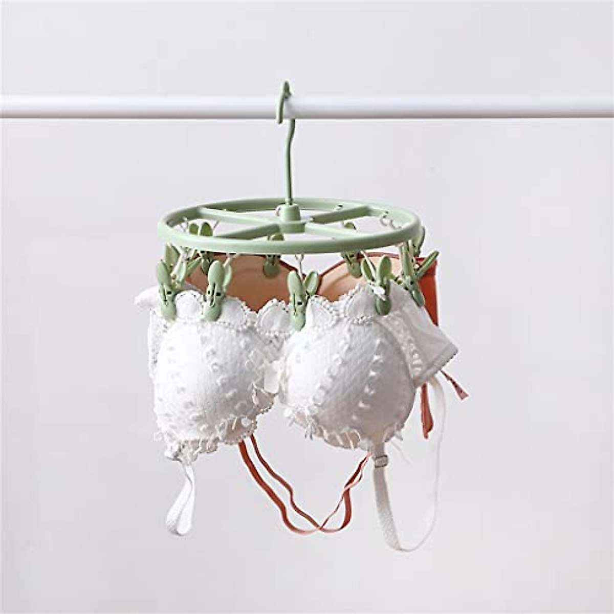 N/A Rotatable Multifunctional Round with 12 Clips Plastic Foldable Clips Indoor Socks Drying Rack ( Color : Apricot , Size : 24.5X20.7cm )