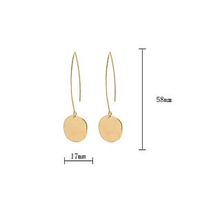 Shiny Hammering Circle Disc Small Dangle Drop Hanging Earrings Long Hoops Round Jewelry for Women (Gold Disc Earrings)
