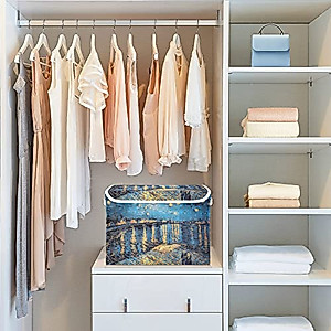 Starry Night over The Rhone Storage Basket 16.5x12.6x11.8 In Collapsible Fabric Storage Cubes Organizer Large Storage Bin with Lids and Handles for Shelves Bedroom Closet Office