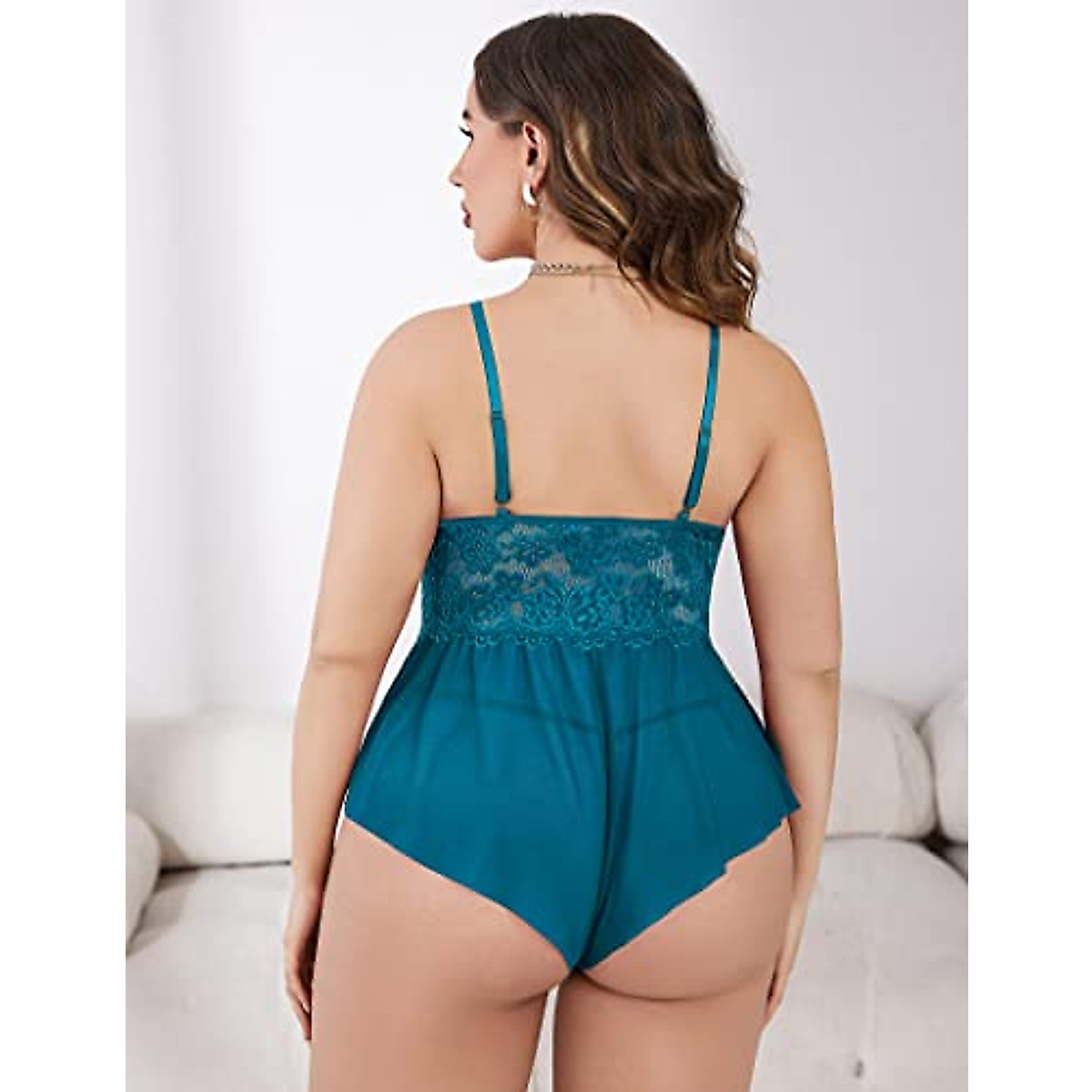Avidlove Plus Size Lingerie for Women One Piece Teddy Bodysuit Lace Babydoll Chemise Sexy Sleepwear Nightgown Blue Green