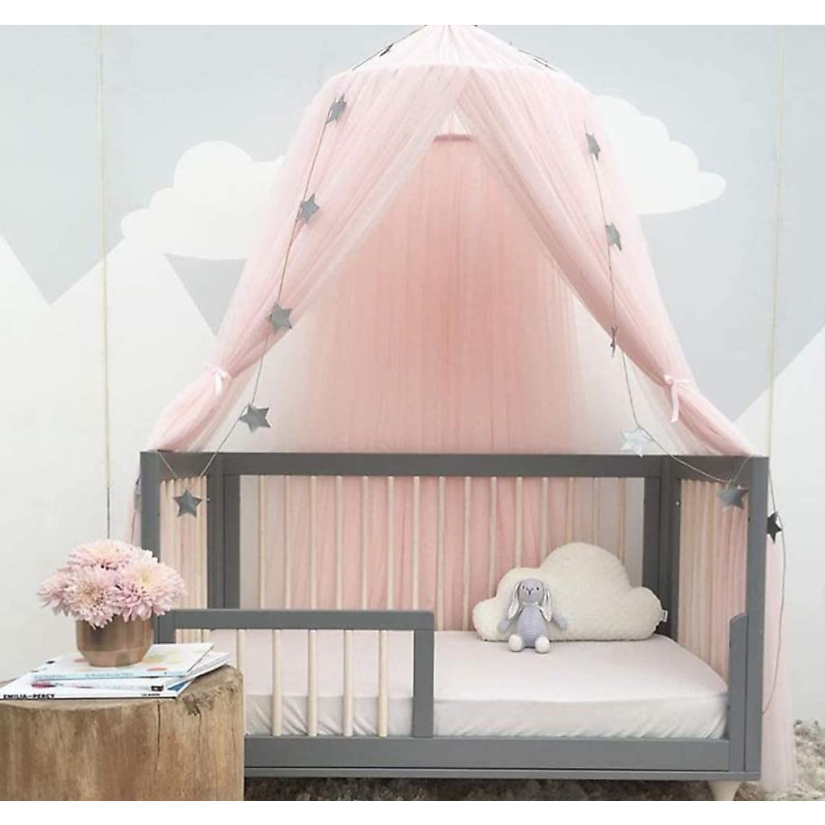 Modern Nursery Kids Bed Canopy - Baby Crib Bed Mosquito net reading Nook - princess house castle bed hanging sheer Canopy 10 layers (PINK)