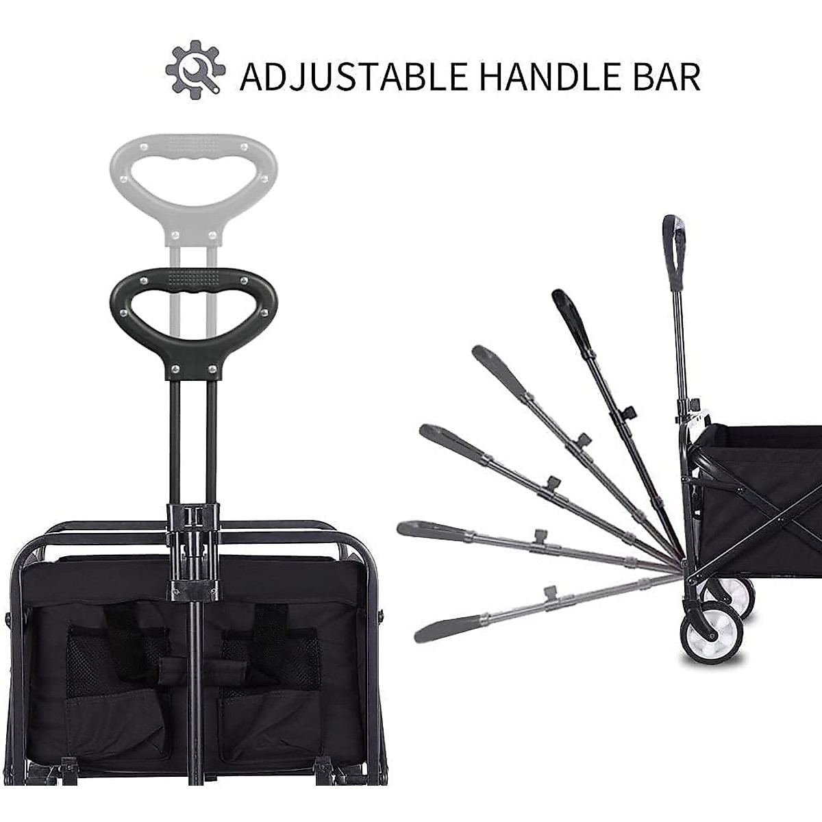 Collapsible Foldable Wagon, Beach Cart Large Capacity, Heavy Duty Folding Wagon Portable, Collapsible Wagon for Sports, Shopping, Camping (Black, 1 Year Warrant)