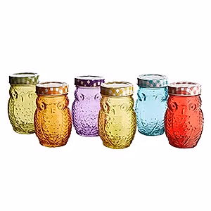 Style Setter 206242-6GB Owl Colors 6 Piece Glass Jar Set- Glass Canister with Airtight Metal Lids, Multi Colors, 2.5 x 2.5 x 5.25"""