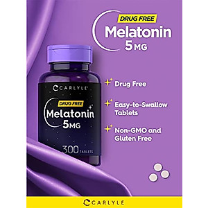 Carlyle Melatonin 5mg | 300 Tablets | Drug Free Supplement | Vegetarian, Non-GMO, Gluten Free
