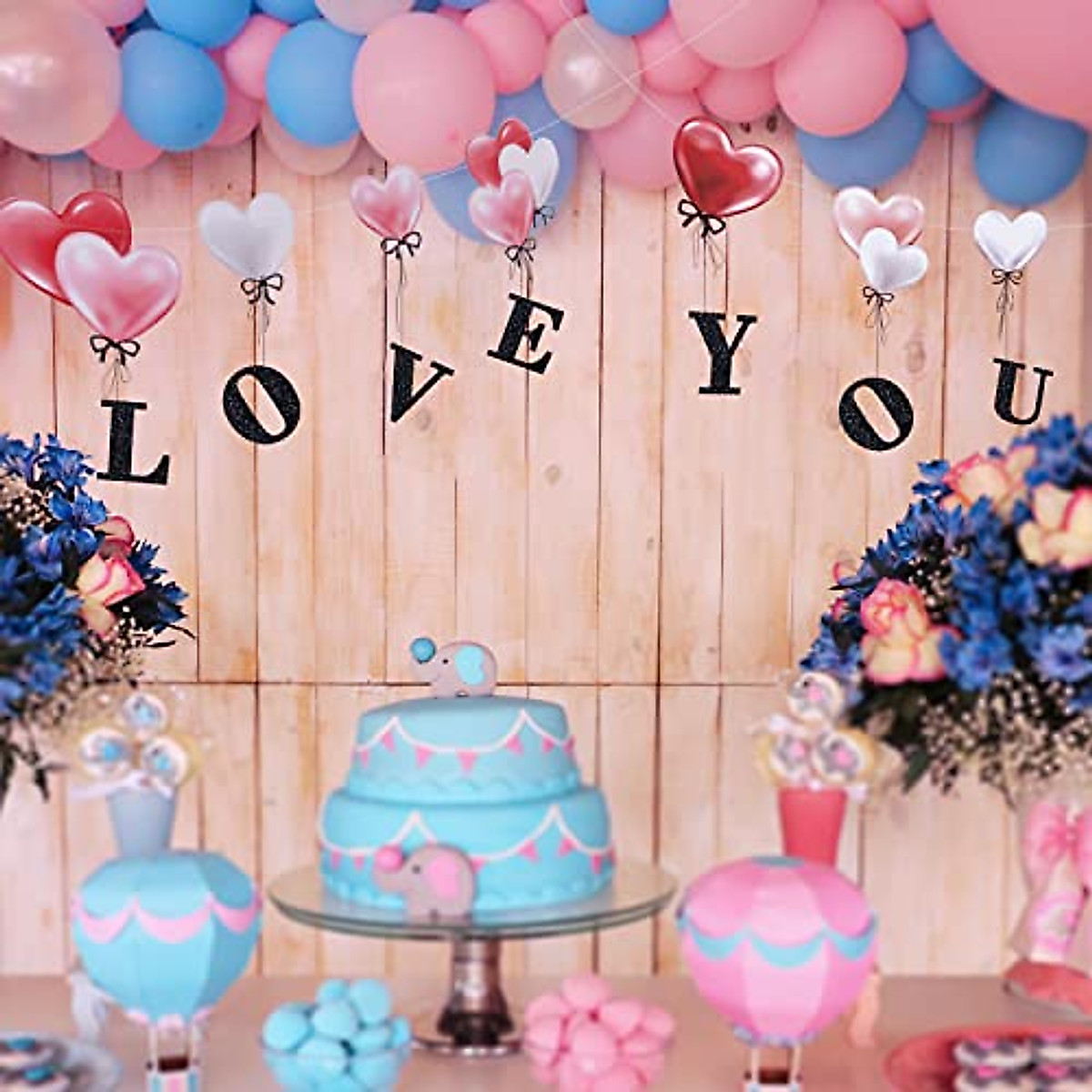 LOVE YOU Banner Heart Garland for Valentine’s Day Decorations Love Heart Wedding Anniversary Backdrop Happy Mother’s Day Bunting