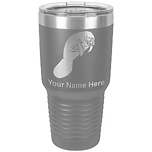 30oz Vacuum Insulated Tumbler Mug, Manatee, Personalized Engraving Included (Gray)