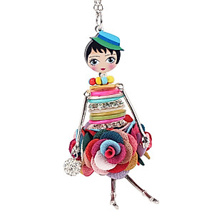 BONSNY Paris Doll Necklace Dress Handmade Pendant News Alloy Metal Crystal Flower Long Chain Fashion Jewelry