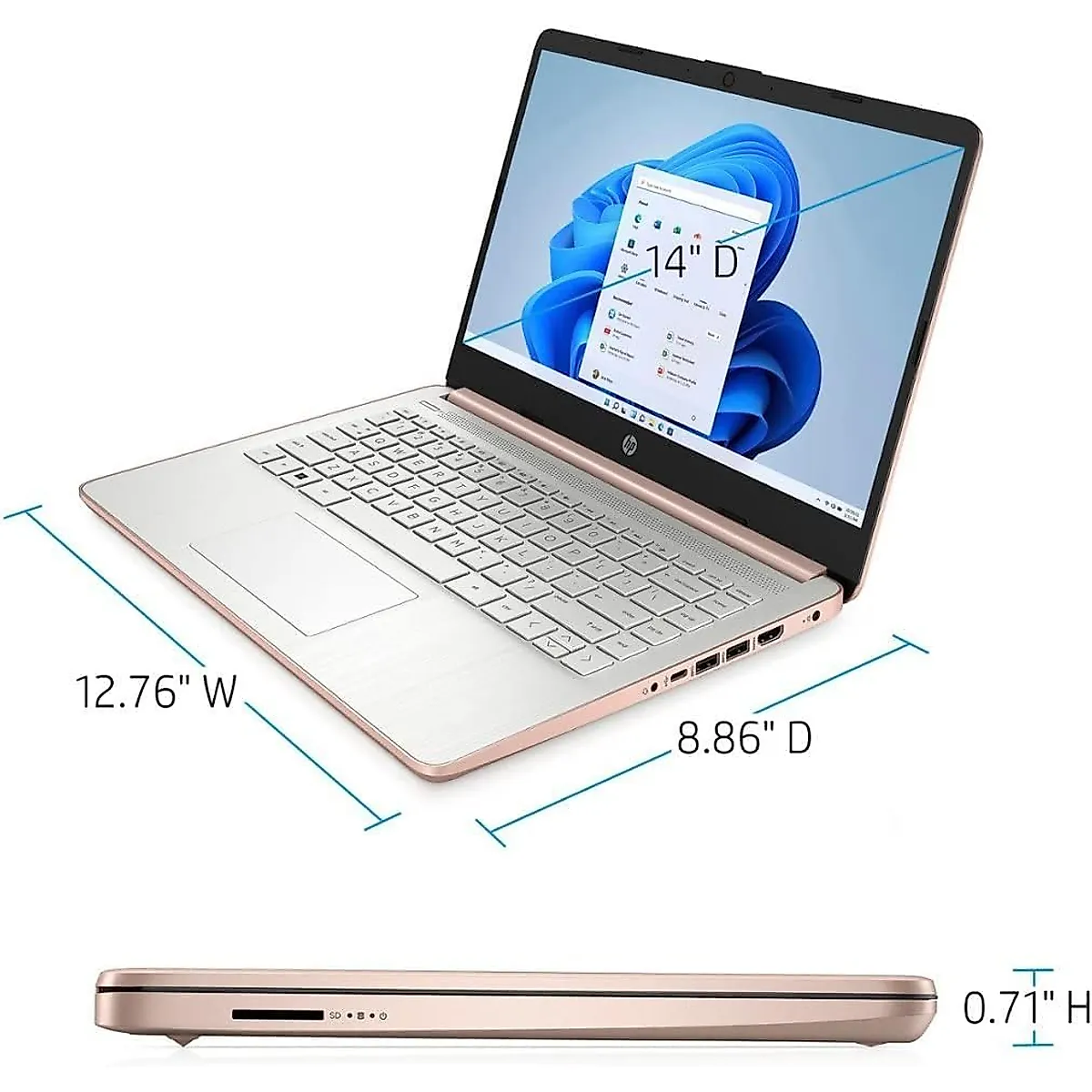 HP 14 Inch Laptop Computer, Ultra Thin and Light Laptop for College Students, Intel Celeron N4120, 16GB RAM, 320GB Storage (64GB eMMC+256GB MSD Card), Long Battery Life, 1-Year Office 365, Win11 S