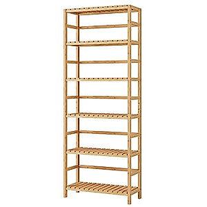 Bamjoy Bamboo Shelf, 6 Tier Bookcase Storage Shelves, Tall Book Rack Shelving Unit, Multipurpose Storage Display Shelf Adjustable Shelves Plant Stand for Home Office Bathroom Kitchen Living Room, 64"H