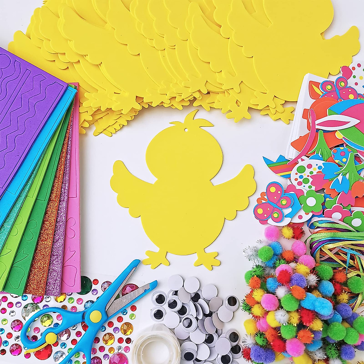 Winlyn 24 Sets Easter Decorations DIY 3D Chick Hatching from Egg Ornaments Easter Craft Kits Foam Easter Stickers Pom-poms Googly Eyes for Kids Party Favors Spring Classroom Activity Art Project