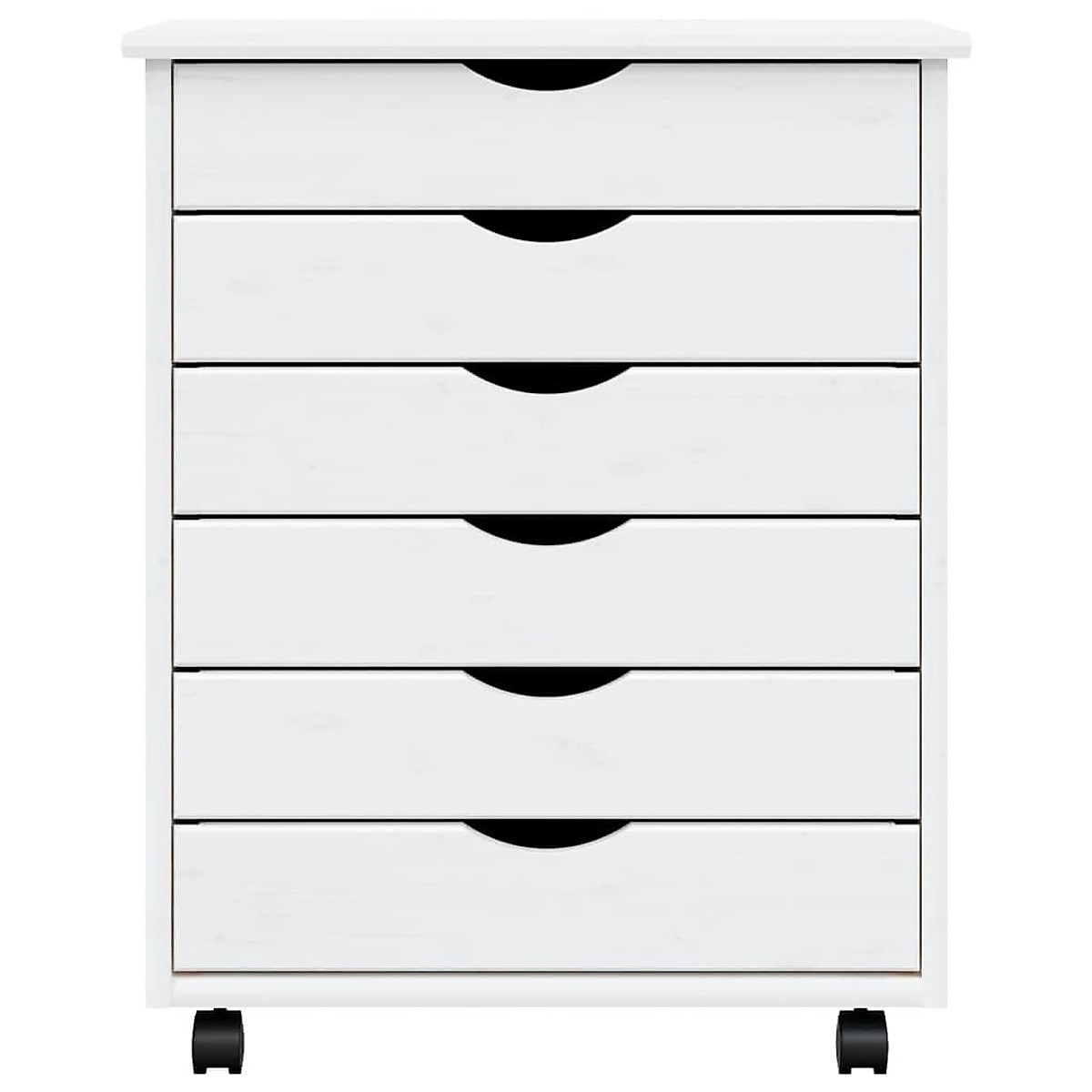 vidaXL Moss 6-Drawer Chest, Solid Pine Wood Mobile File Cabinet, Storage Cabinet on Wheels, Chest of Drawers for Home Office, Easy Assembly & Maintenance, 20.9"x15.4"x25.8", White