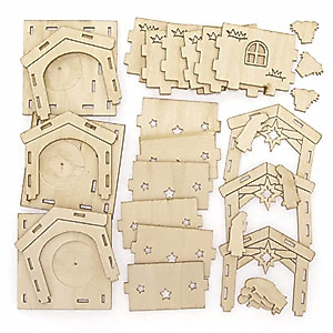 Baker Ross FC206 Nativity Stable Wooden Model Kit - Pack of 3, Tealight Holder to Decorate and Display, Wooden Crafts for Children, Ideal Christmas Arts and Crafts Project