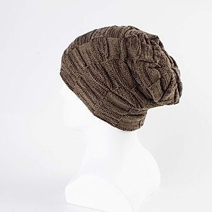 LANGZHEN Slouchy Beanie for Men -Winter Warm Lined Knit Hat for Guys Soft Thick Warm Cap(Brown-Melange)