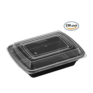 TIYA Takeout Food Containers - 12 oz Bulk 150 Pack with Lids - Rectangular Plastic Food Storage - Reusable Microwavable Dishwasher Safe Restaurant Set - Leak Proof for To-Go & Meal Prep