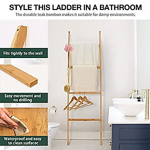 Cupike Bamboo Towel Ladder for Bathroom - Blanket Ladder Farmhouse for Living Room - Decorative Ladder - 6ft