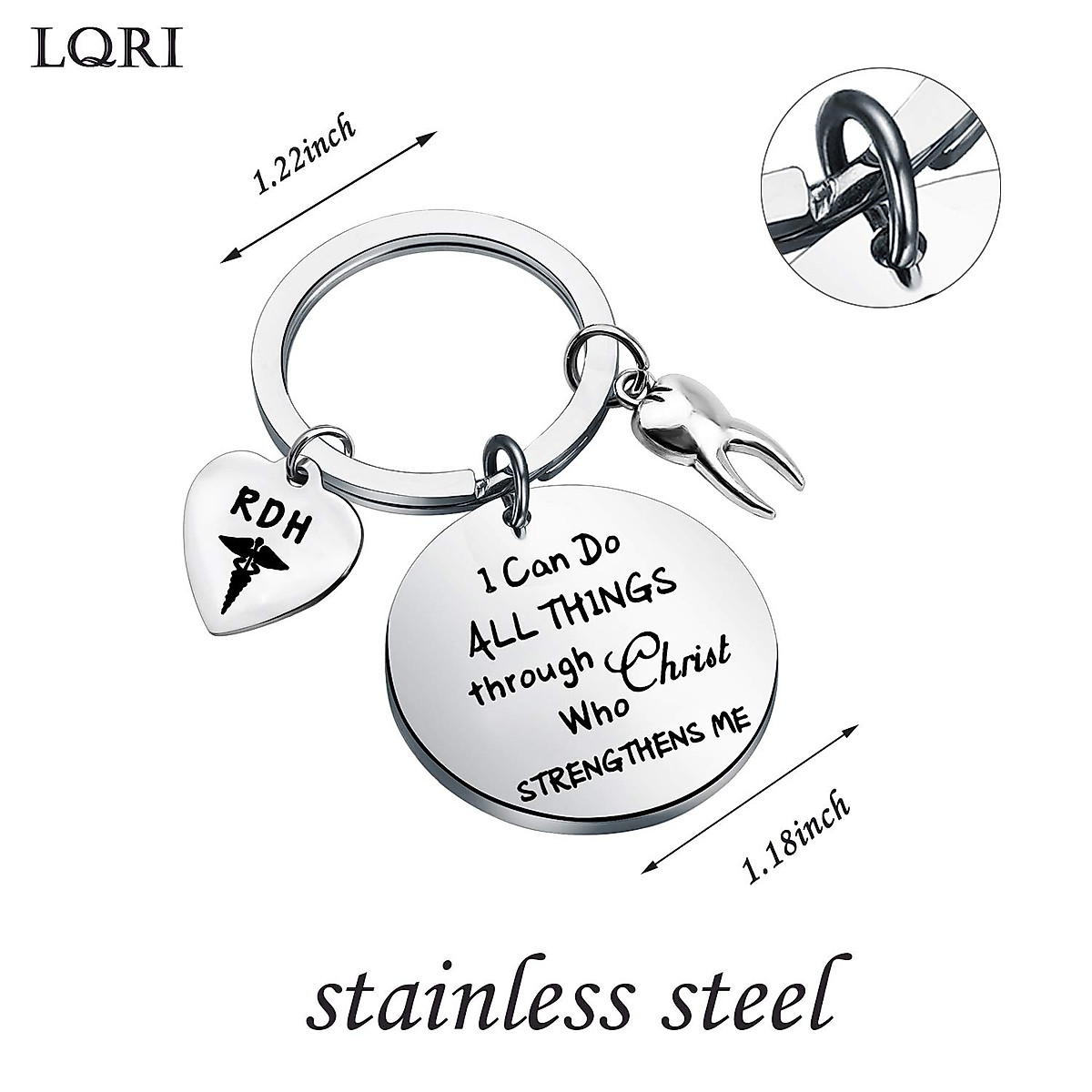LQRI Dentist Gift Registered Dental Hygienist Gift I Can Do All Things Through Christ Who Strengthens Me Keychain Dental Jewelry Dentist Retirement Gift RDH Graduation Gift (sliver)