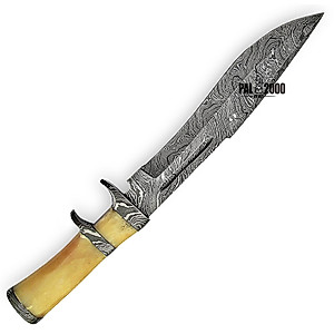 PAL 2000 KNIVES HUN-9969 Handmade Damascus Steel Fixed Blade Hunting 13 Inch Knife Camel Bone Handle