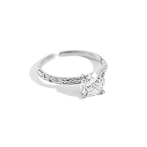 Classic Solitaire Eternity Wedding Ring S925 Sterling Silver for Women Adjustable Open Fake Diamond Crystal Princess Cut Prong Set Engagement Anniversary Ring Band Jewelry Gifts