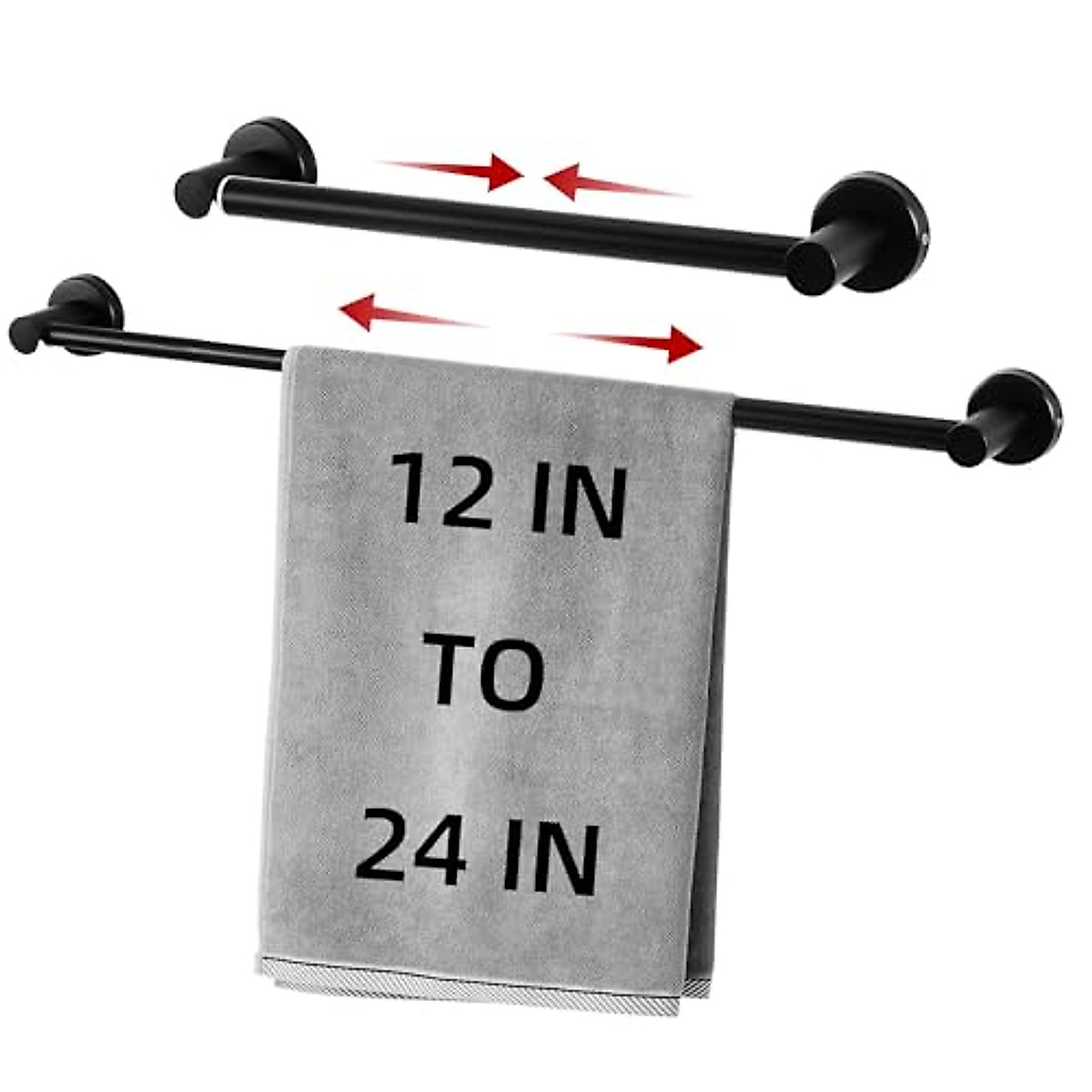2Pcs Retractable 11 to 24 Inches Towel Bar for Bathroom - Thicken SUS304 Stainless Steel Towel Holder - Heavy Duty Wall Mounted Towel Rack Hanger - Home Decor Towel Rod, Towel Organizer, Black
