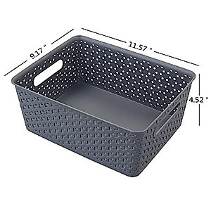 Inhouse Plastic Basket Tray, 8 Quart Plastic Baskets, 4 Packs (Grey)