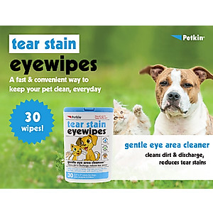 Petkin Pet Eye Wipes, 30 Moist Wipes - Gentle Eye Cleaning Wipes Remove Dirt, Discharge, & Tear Stains - Super Convenient Pet Wipes for Dogs, Cats, Puppies & Kittens - Ideal for Home or Travel